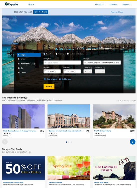 Expedia新版网站设计突出大幅图片 - 环球旅讯(TravelDaily)